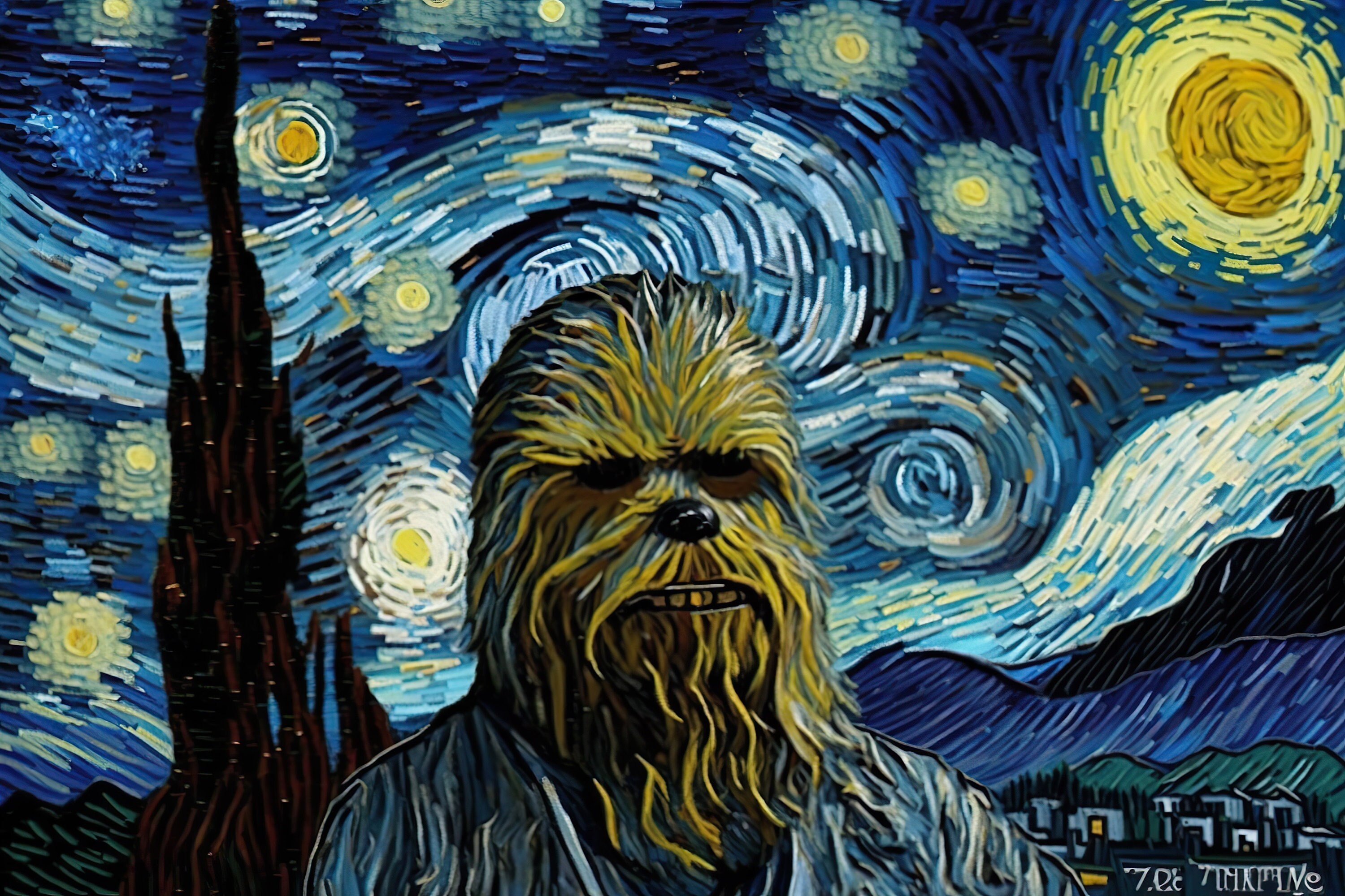 Chewbacca Starry Night Star Wars Vincent Van Gogh Style Painting Fan ...