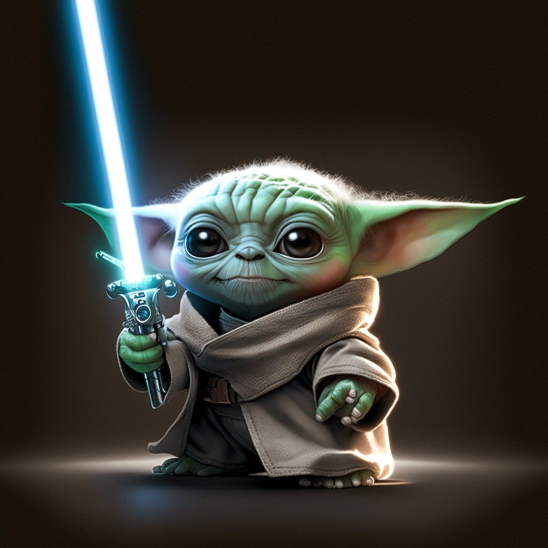 Baby Yoda Holding Lightsaber .PNG File - Etsy