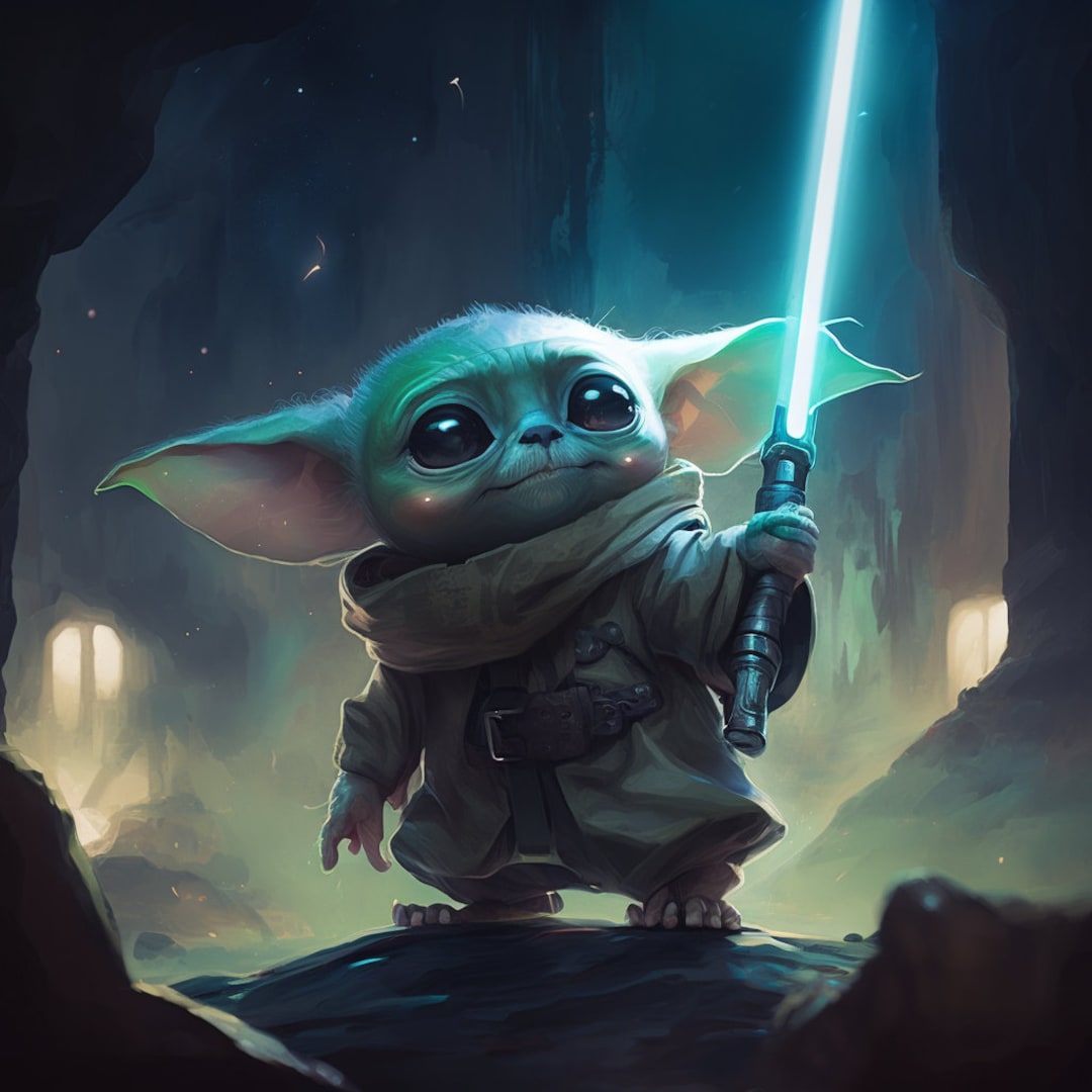 Baby Yoda Holding Lightsaber .PNG File - Etsy