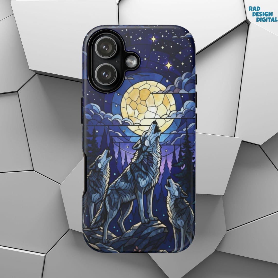Phone Case - Wolves Howling at the Moon - Stained Glass Print - iPhone ...