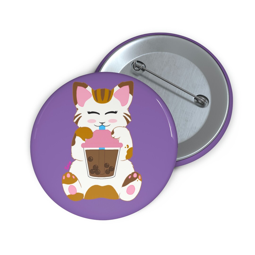 Boba Cat Pin Buttons - Etsy