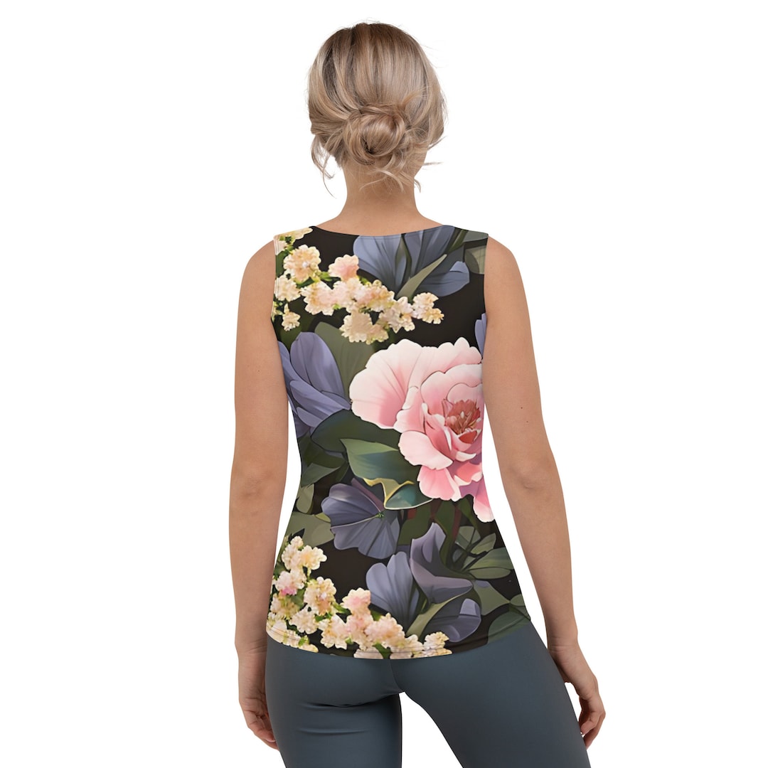 Japanese Anime Illustration Floral Print Body Hugging Tank Top - Etsy