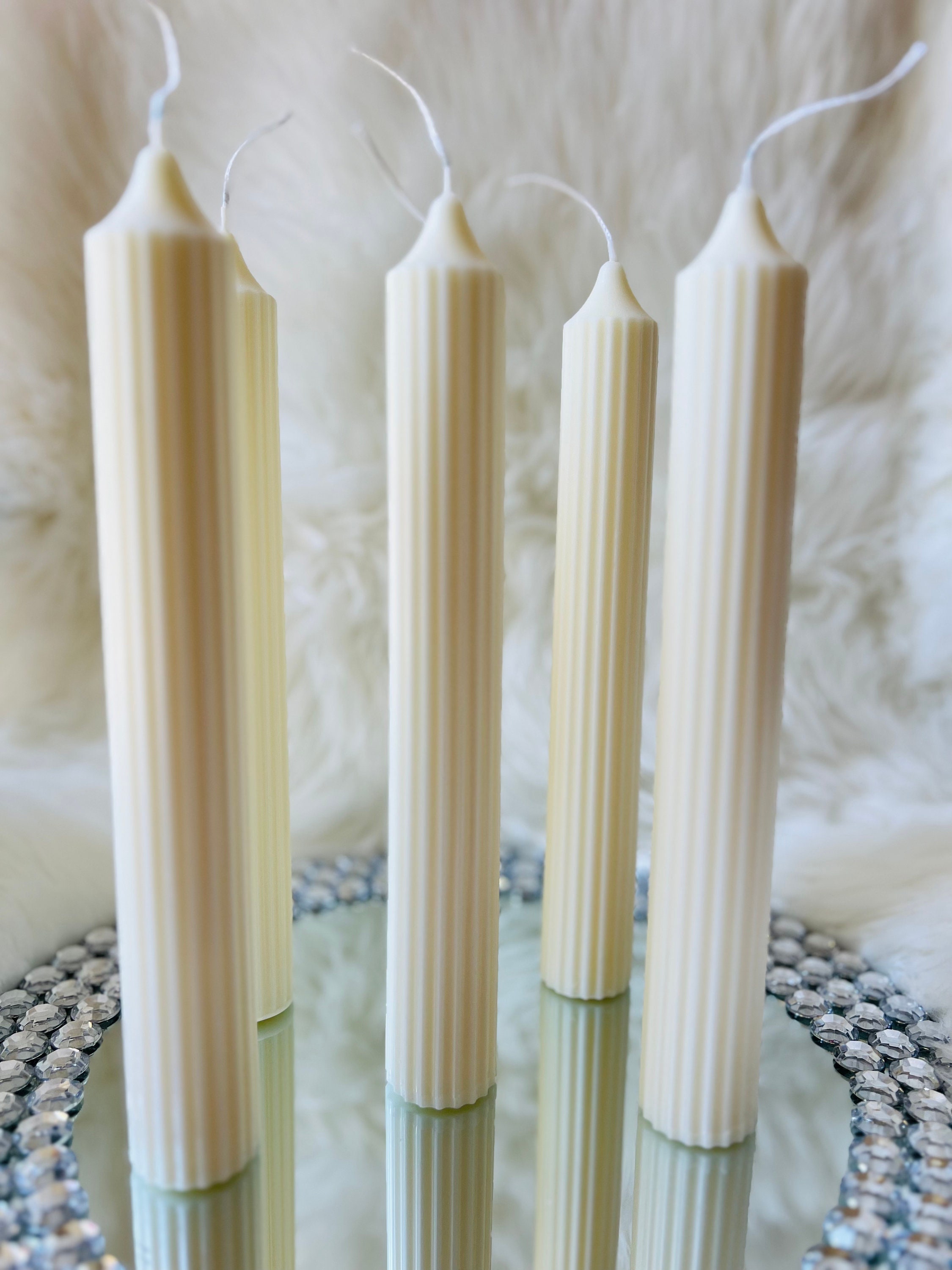 Ribbed Pillar Soy Candle: Tapered, Scented or Unscented, Wedding Decor ...