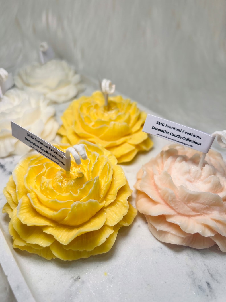 Set of 6 Flower Candles: Scented Soy Peony Rose, Wedding Favors - Etsy