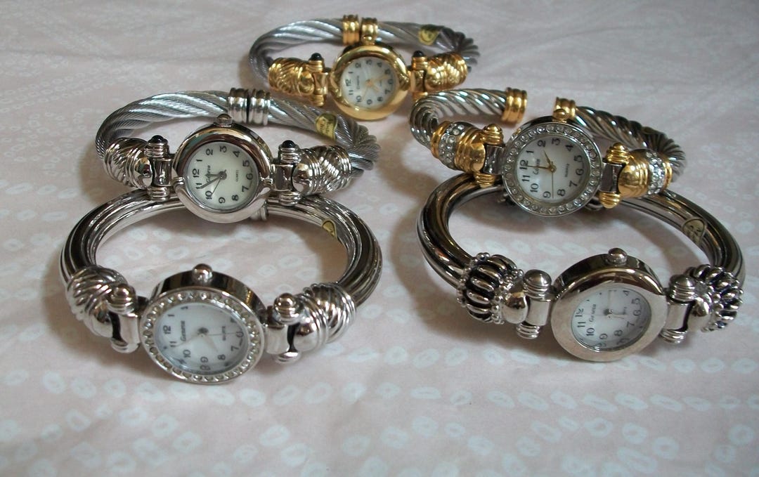 Women's Number Dial Cable Silver or Gold Finish Rhinestones Cuff ...