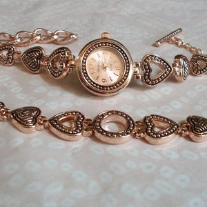 Women's Heart Gold and Rose Gold Finish Fashion Party Watch Set and ...