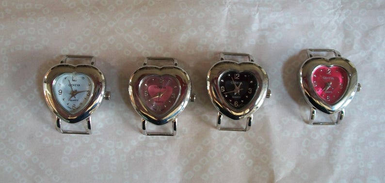 Women's Silver Finish Dark Pink, Pink, Red, White and Black Dial Heart ...