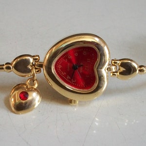 Women's Black, Red, Green, Pink, Blue, Silver Dial Dangling Heart ...
