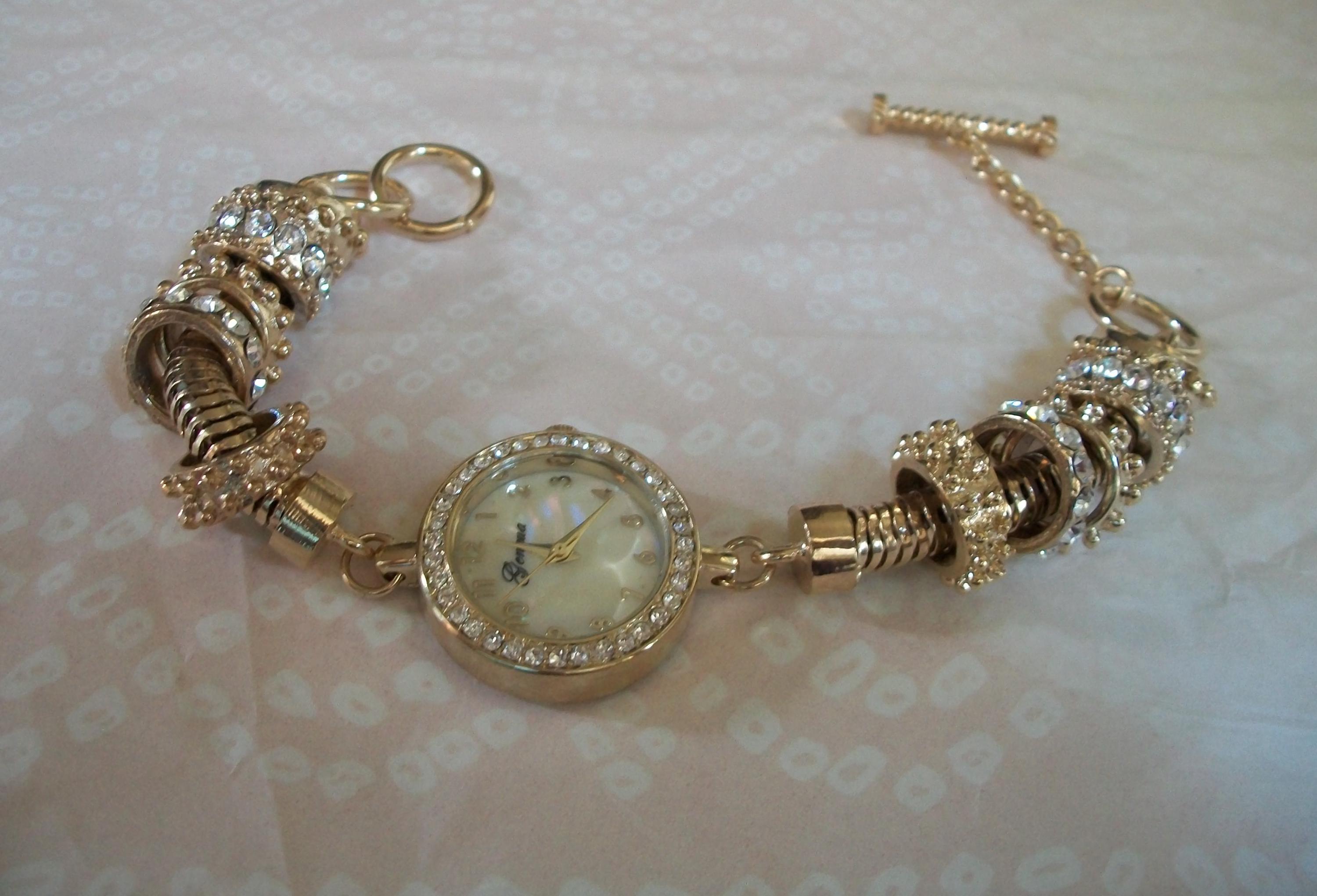 Women's Multicolor, Gold and Rose Gold Moving Charms and Beads Toggle ...