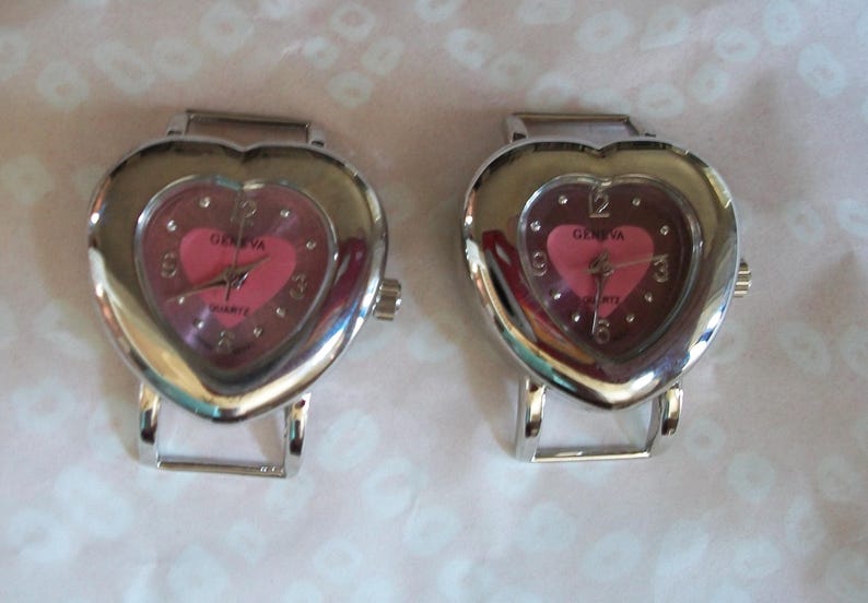 Women's Silver Finish Dark Pink, Pink, Red, White and Black Dial Heart ...