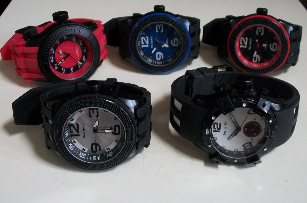 Men's Red and Black Silicone Band Red, Blue, White, Silver Color Dial ...