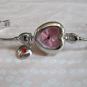 Women's Black, Red, Green, Pink, Blue, Silver Dial Dangling Heart ...