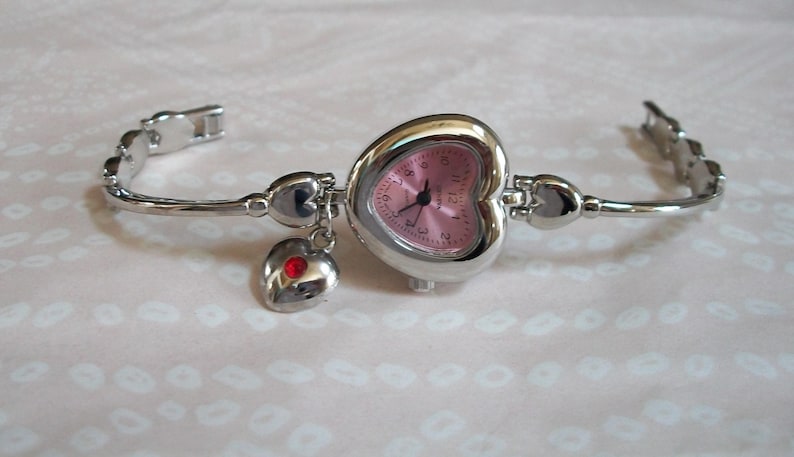 Women's Black, Red, Green, Pink, Blue, Silver Dial Dangling Heart ...