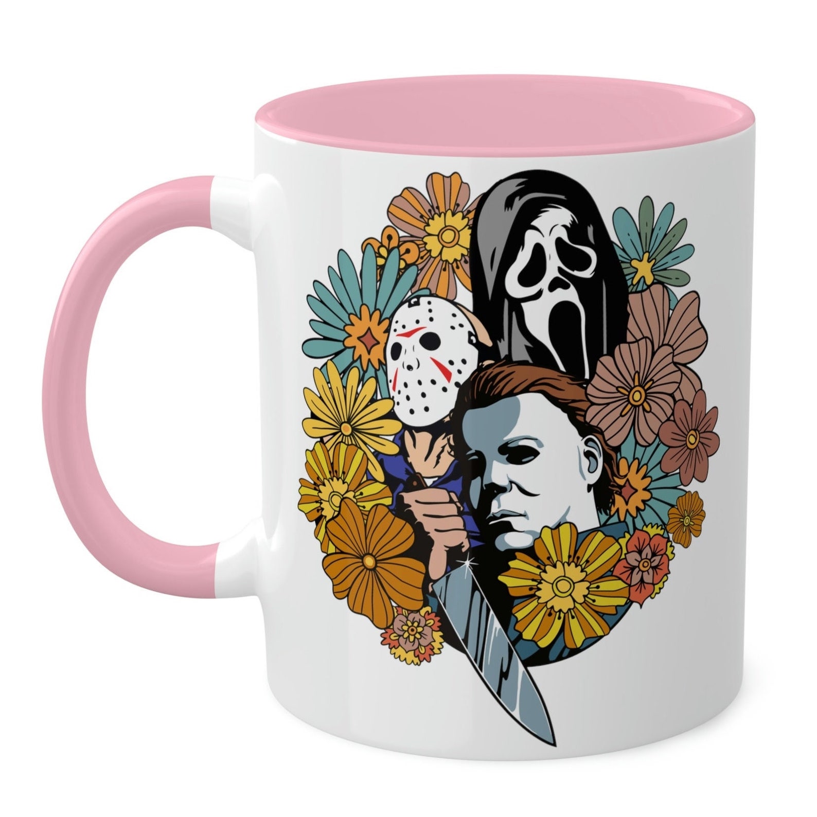 Horror Slasher Mug, Sunflower Horror Movie Mug, Horror Fan Bestfriend ...