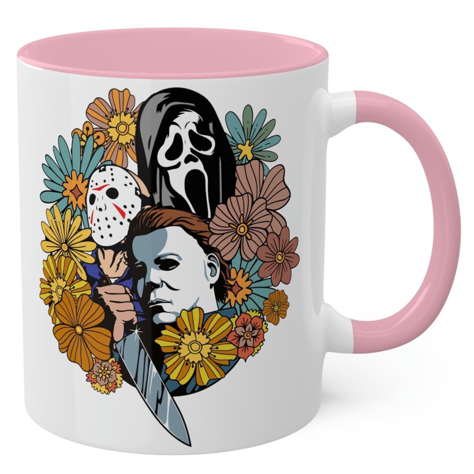Horror Slasher Mug, Sunflower Horror Movie Mug, Horror Fan Bestfriend ...