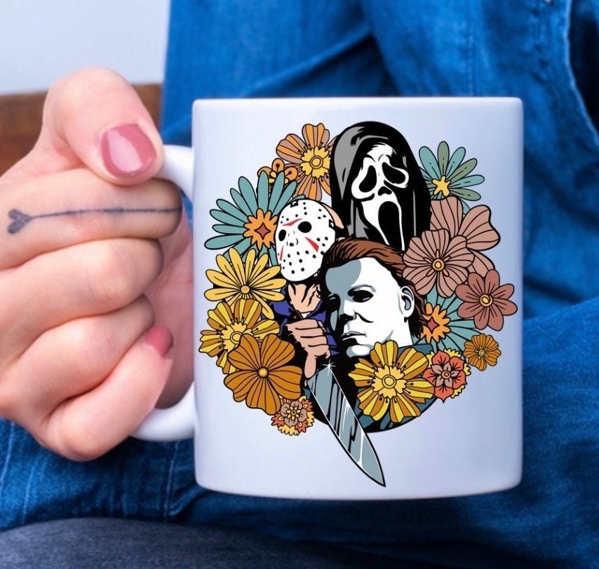 Horror Slasher Mug, Sunflower Horror Movie Mug, Horror Fan Bestfriend ...