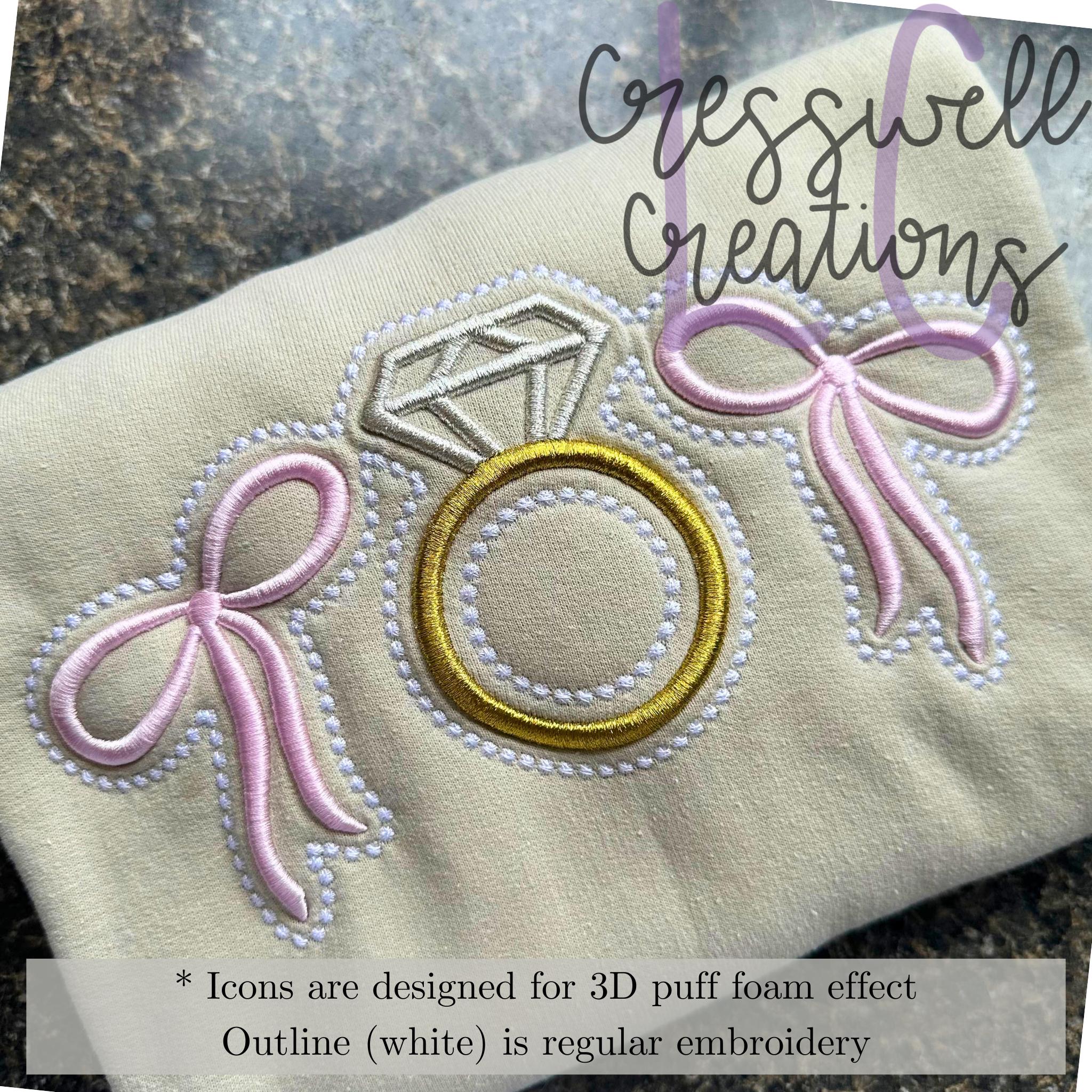 Engagement Ring and Bows 3D Puff Machine Embroidery Design - Etsy