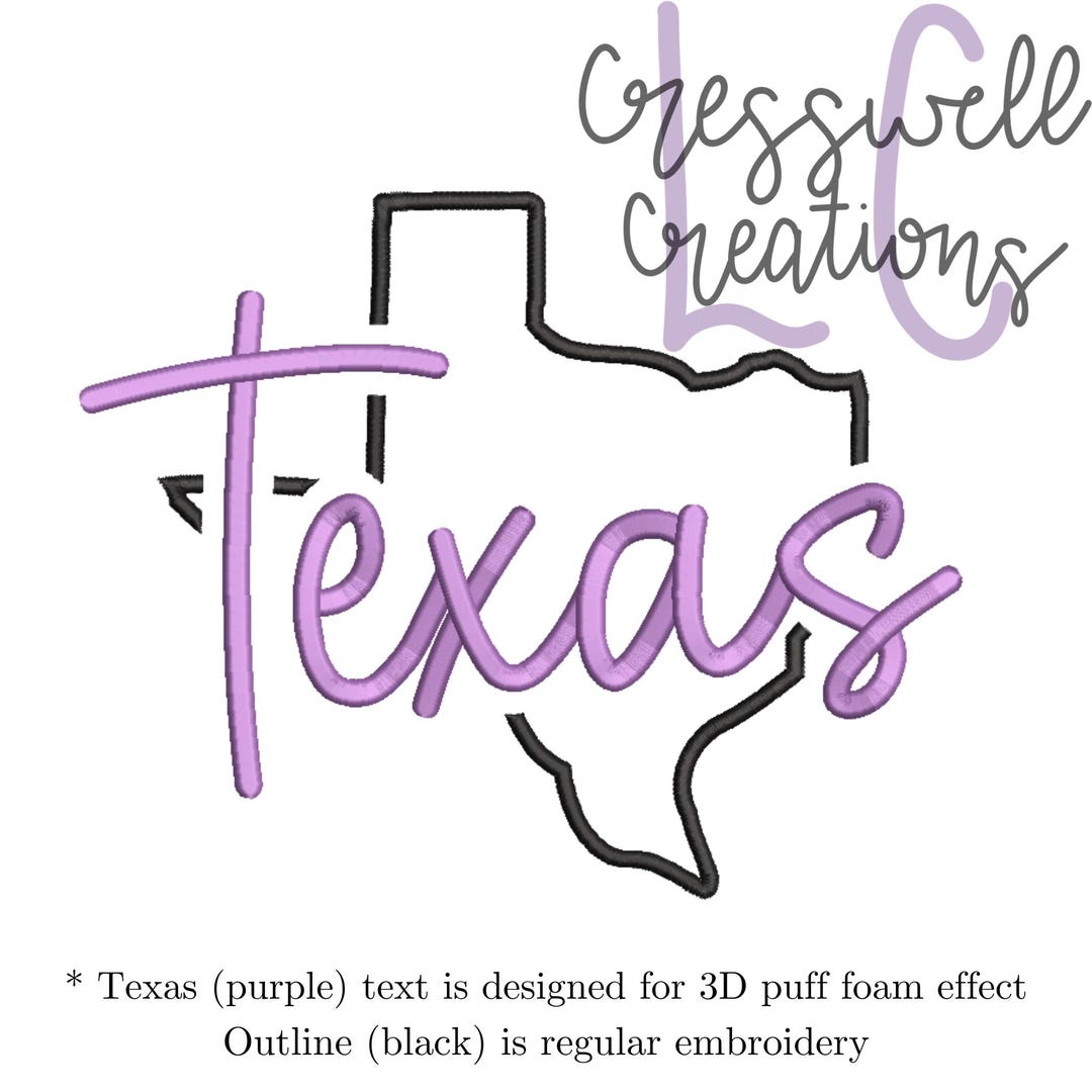 State of Texas 3D Puff Machine Embroidery Design - Etsy