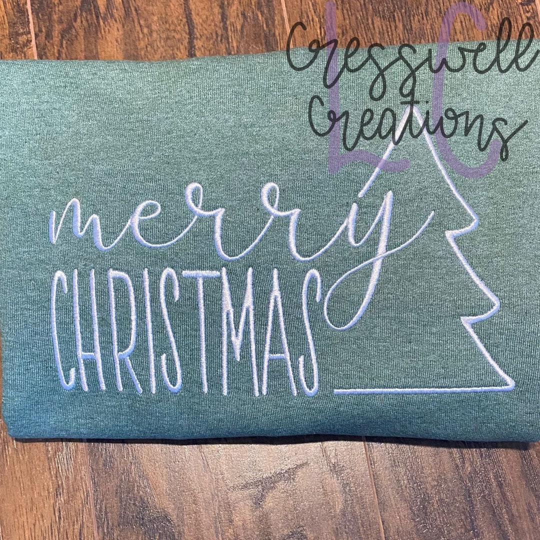 Merry Christmas With Tree Satin Machine Embroidery Design - Etsy