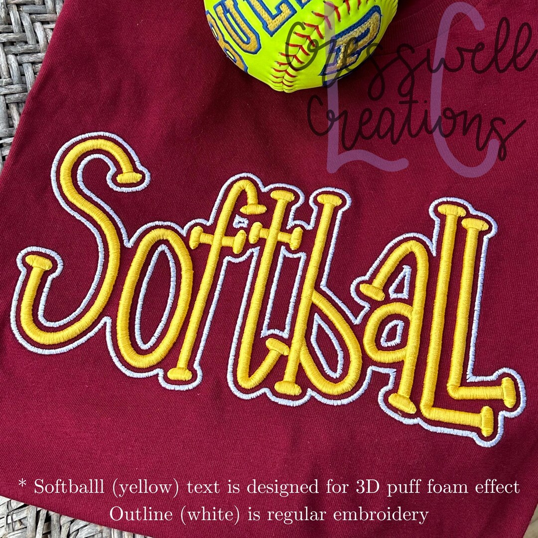 Softball 3D Puff Machine Embroidery Design - Etsy