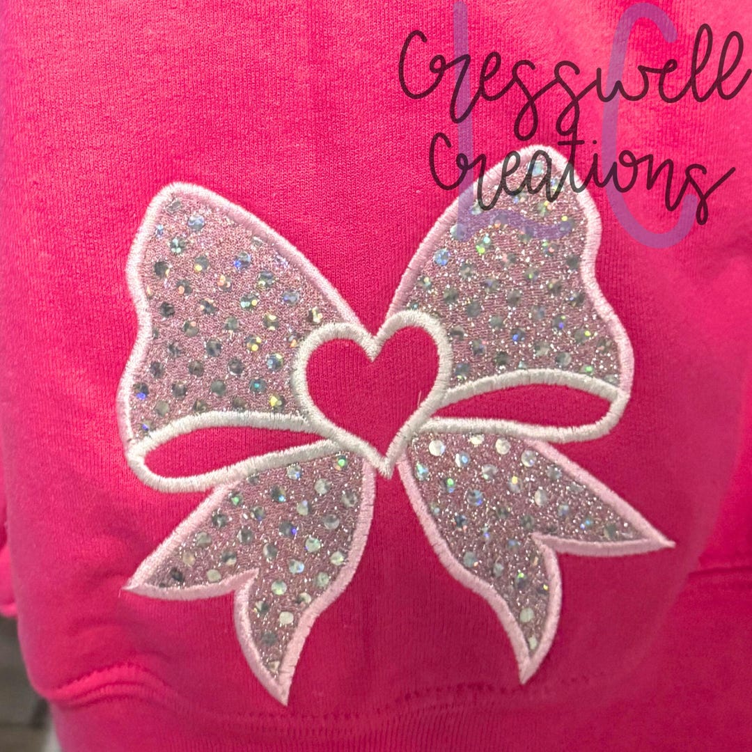 Bow With Heart Satin Stitch Applique Machine Embroidery Design - Etsy