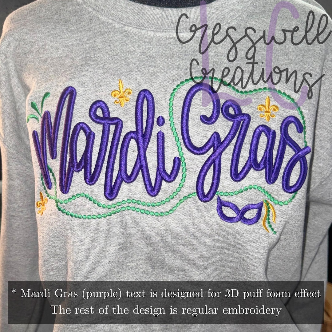 Mardi Gras 3D Puff Script Machine Embroidery Design - Etsy