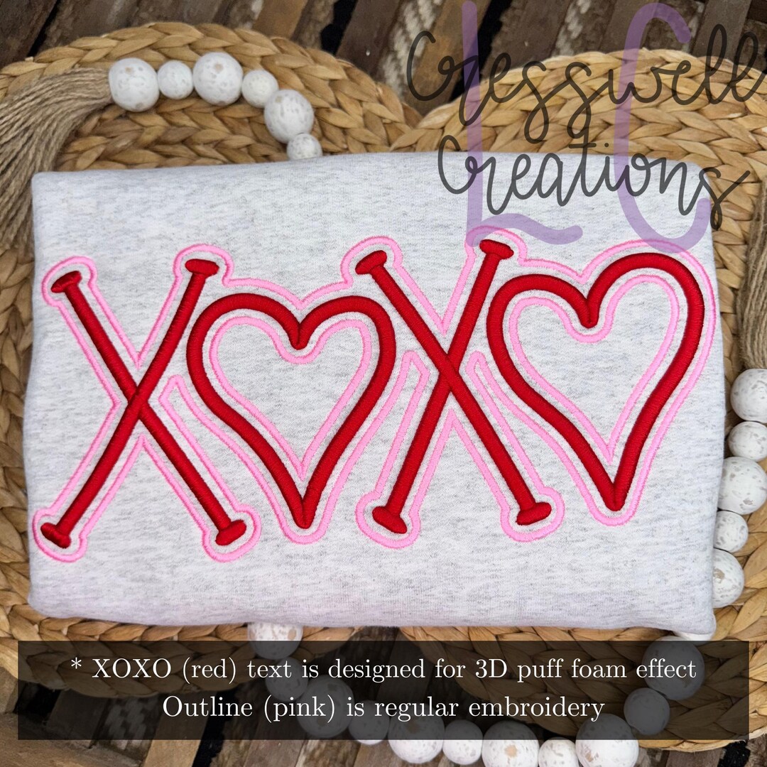 XOXO Heart 3D Puff Machine Embroidery Design - Etsy