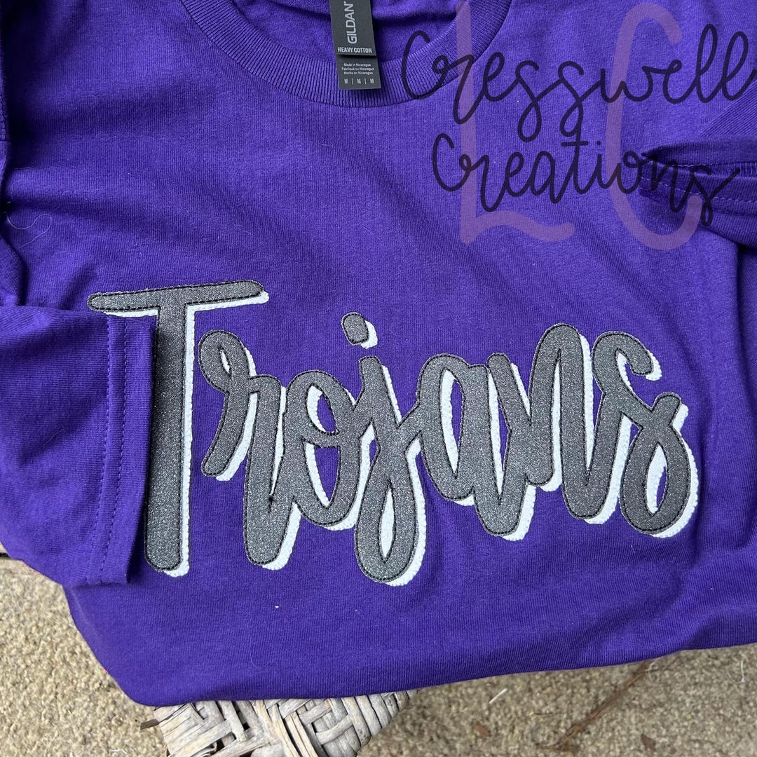 High School Mascot Trojans Shadow Bean Stitch Double Applique Machine ...