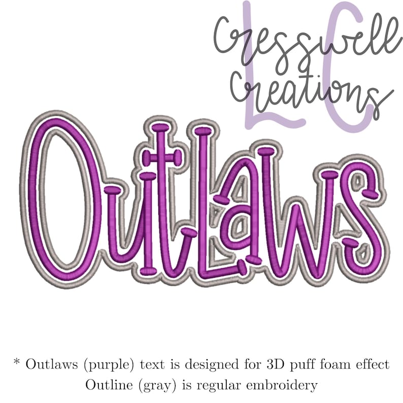 High School Mascot Outlaws 3D Puff Machine Embroidery Design - Etsy