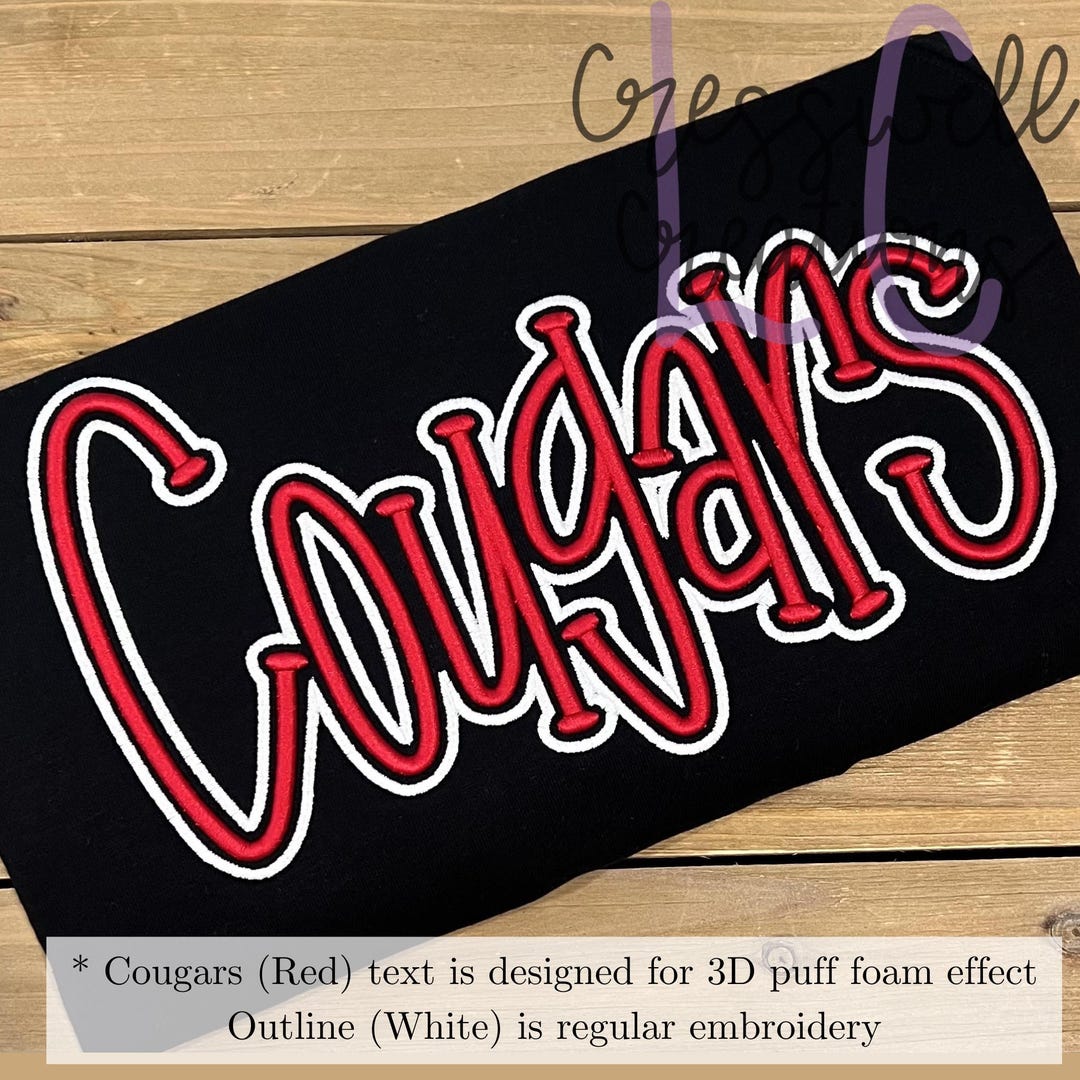 High School Mascot Cougars 3D Puff Machine Embroidery Design - Etsy
