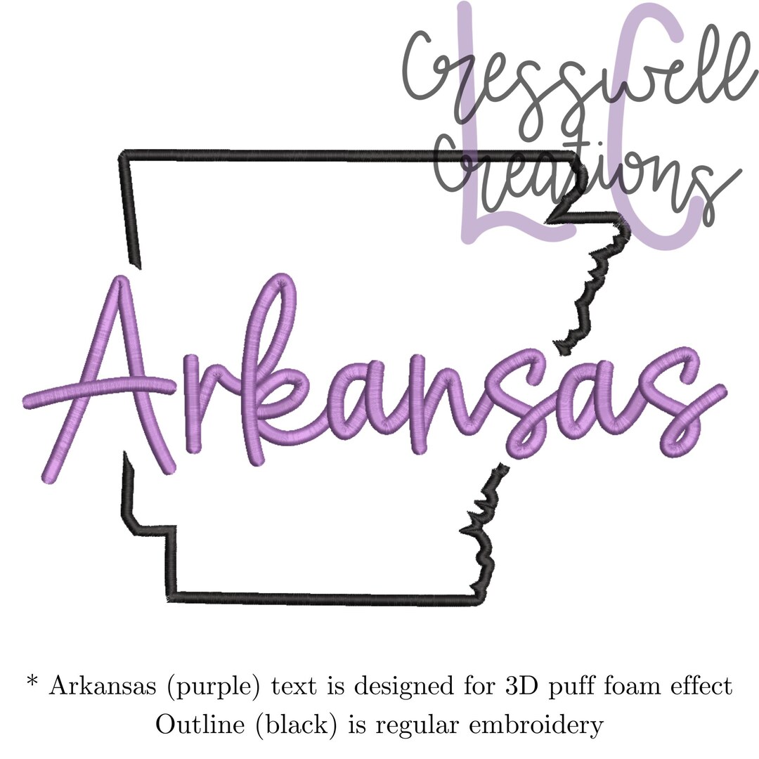 State of Arkansas 3D Puff Machine Embroidery Design - Etsy