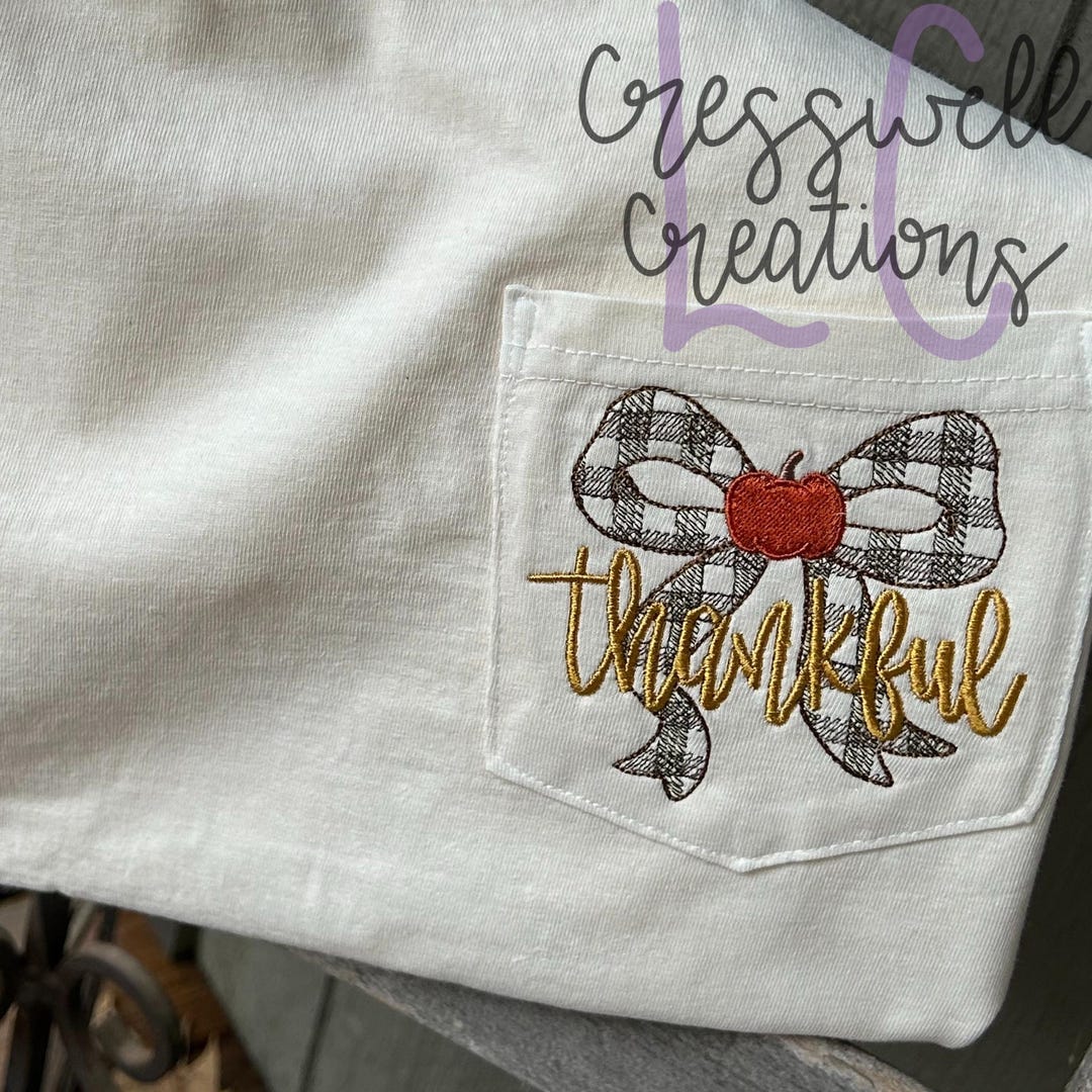 Thankful Plaid Bow Machine Embroidery Design - Etsy