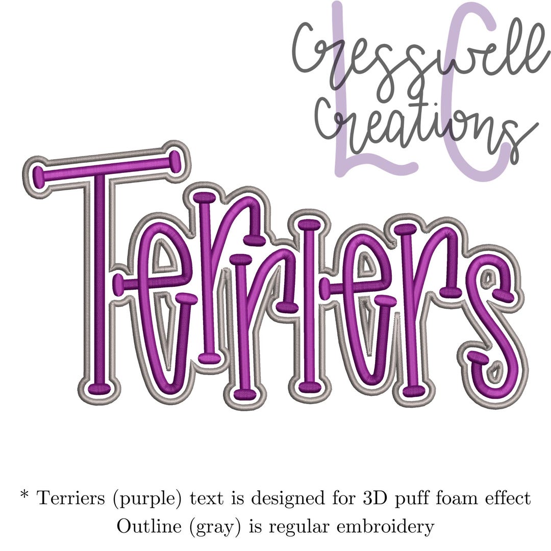 High School Mascot Terriers 3D Puff Machine Embroidery Design - Etsy