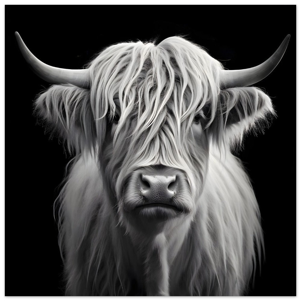 Highland Cow Wall Art - Black and White Metal Art Print - Cow Print Art ...