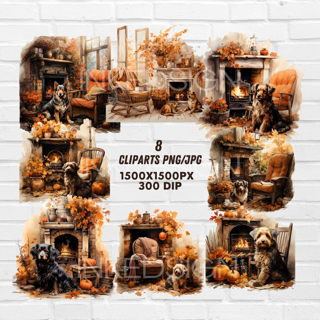 Autumn Scenes Clipart,autumn Cottage and Dog Clipart Png,cozy Fall ...