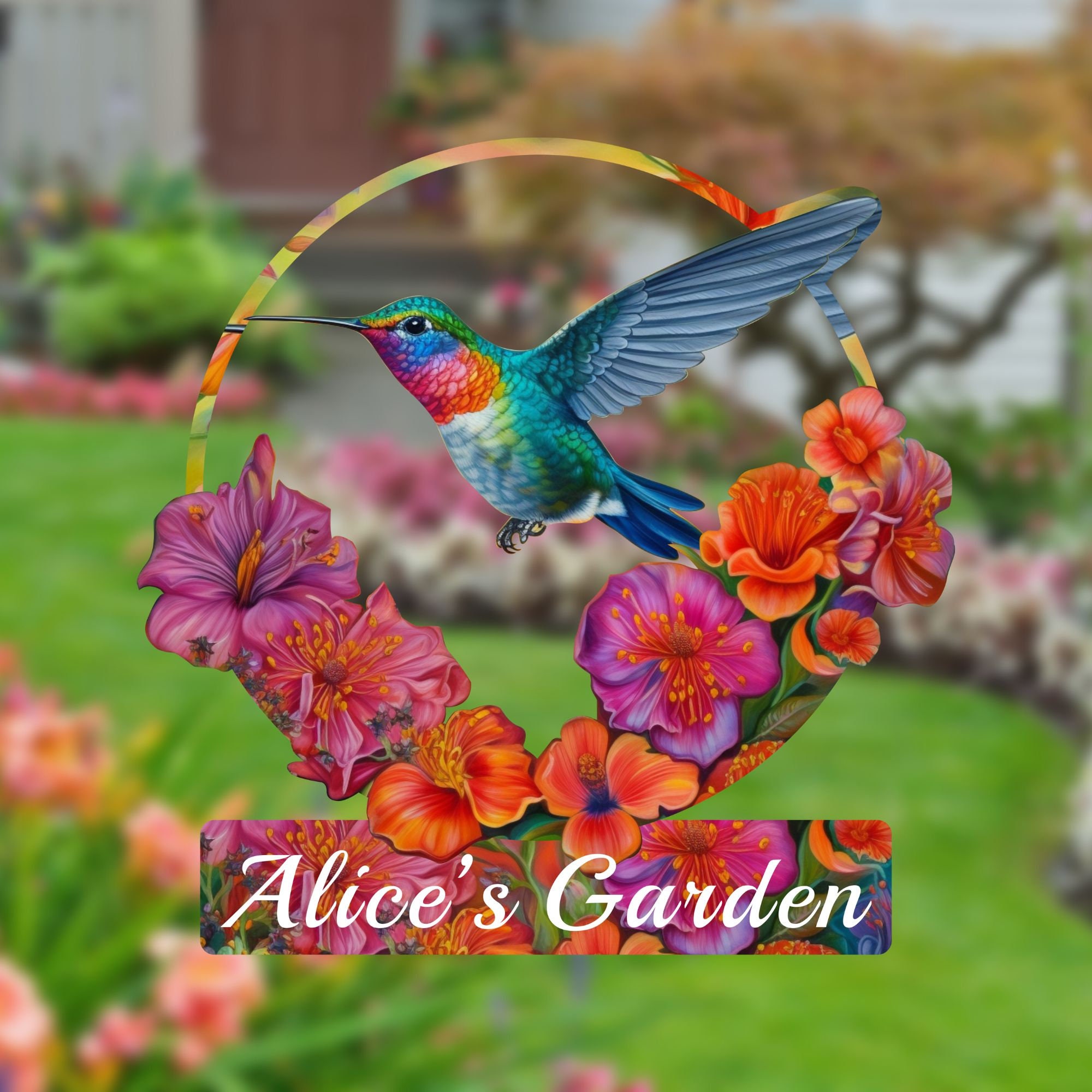 Hummingbird Garden Sign Custom, Personalized Floral Garden Sign, Nature ...
