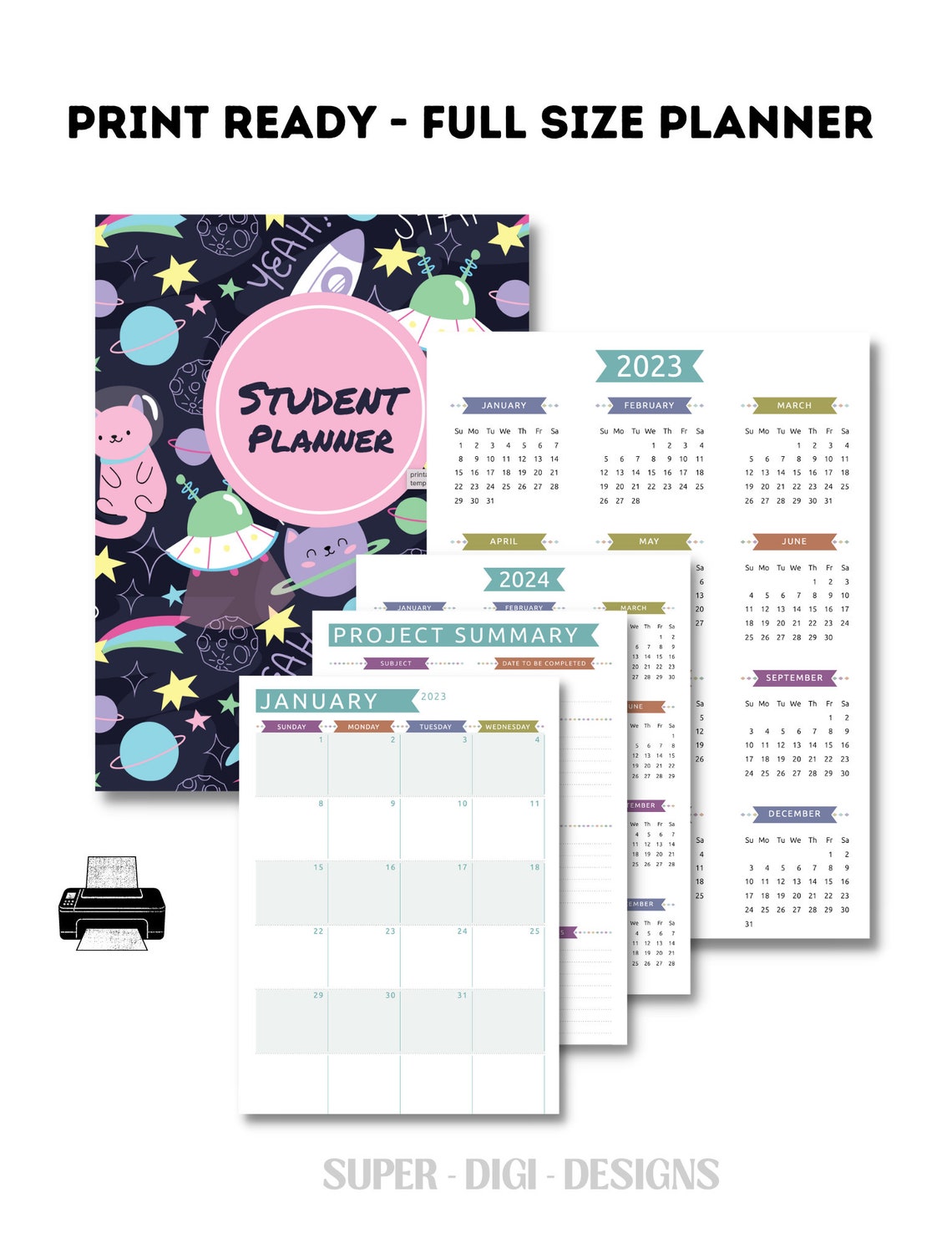 Student Printable Planner Digital Planner Updated Planner Personal ...