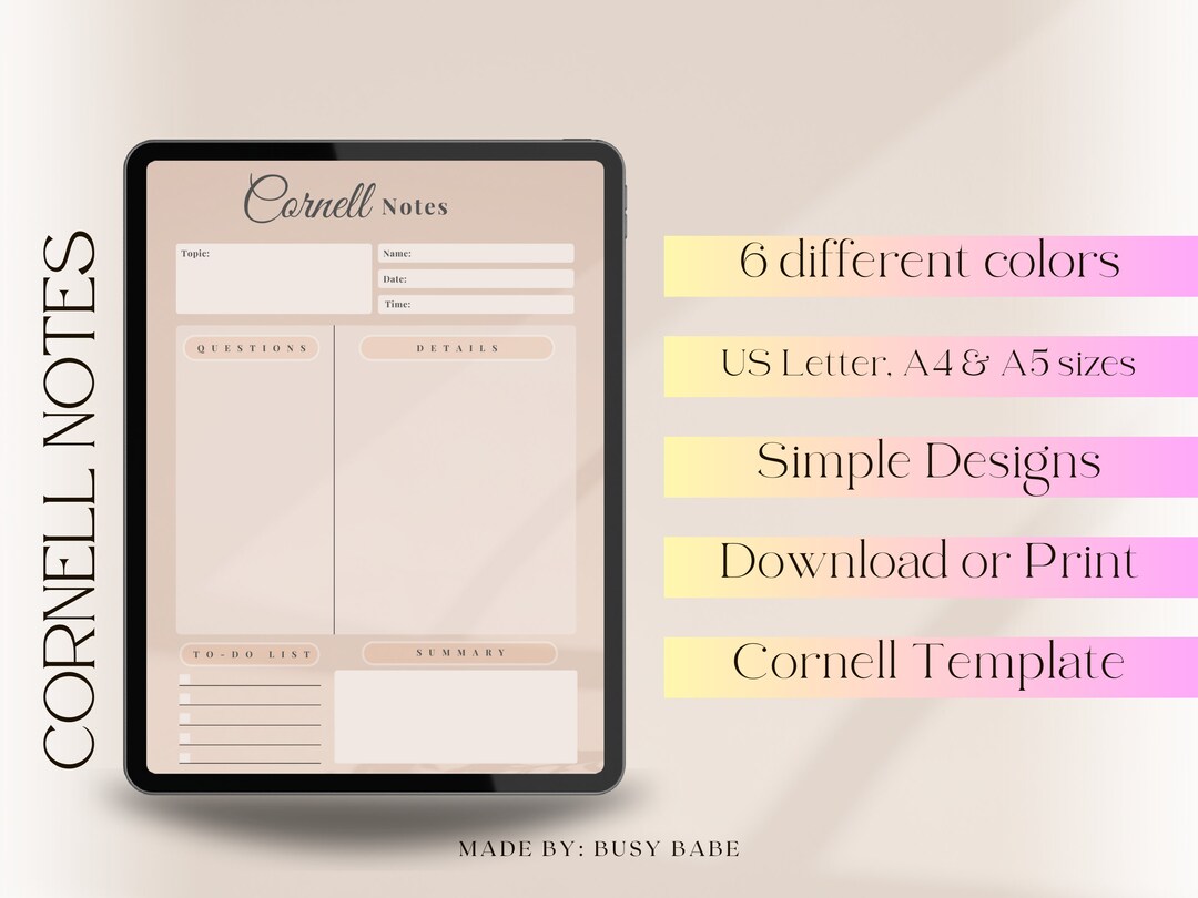 Printable Cornell Notes Digital Notebook for Students Study Planner for ...