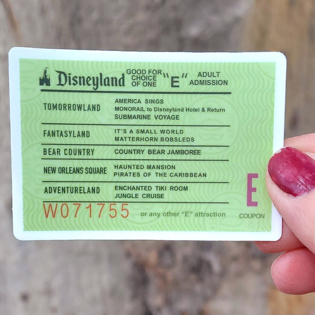 E Ticket Attraction Sticker Disneyland Ride Coupon Book Water Bottle ...