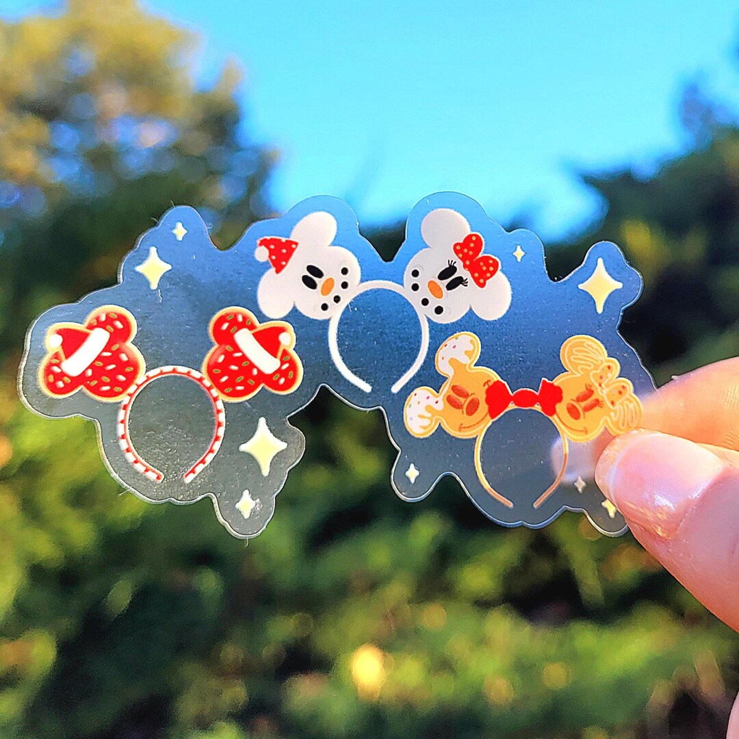 Christmas Mickey Ears Sticker: Disney Holiday Cookie and Snowman Vinyl ...