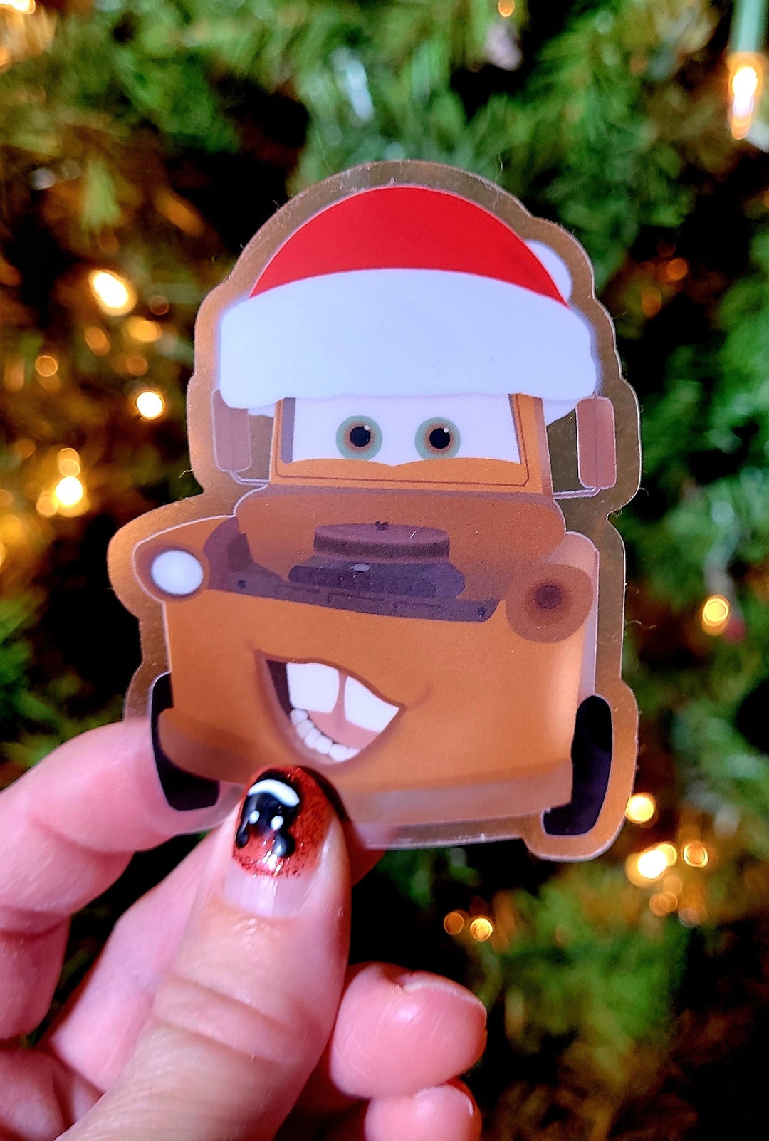 Santa Hat Mater Sticker Cars Land Character Holiday Water Bottle Decal ...