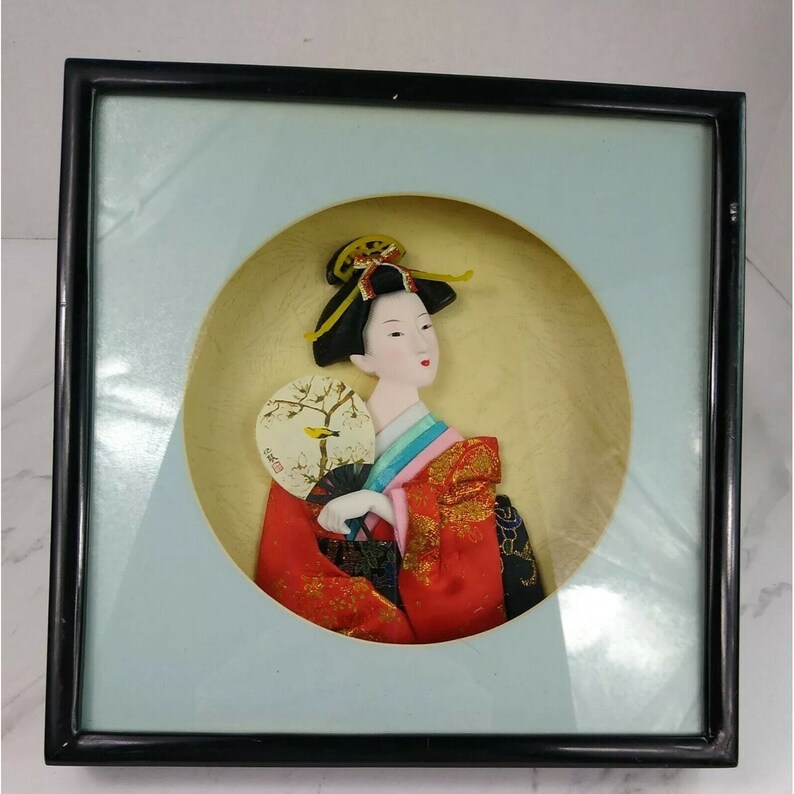 Beautiful Vintage Geisha Girl Fan Kimono 3D Shadow Box Art - Etsy