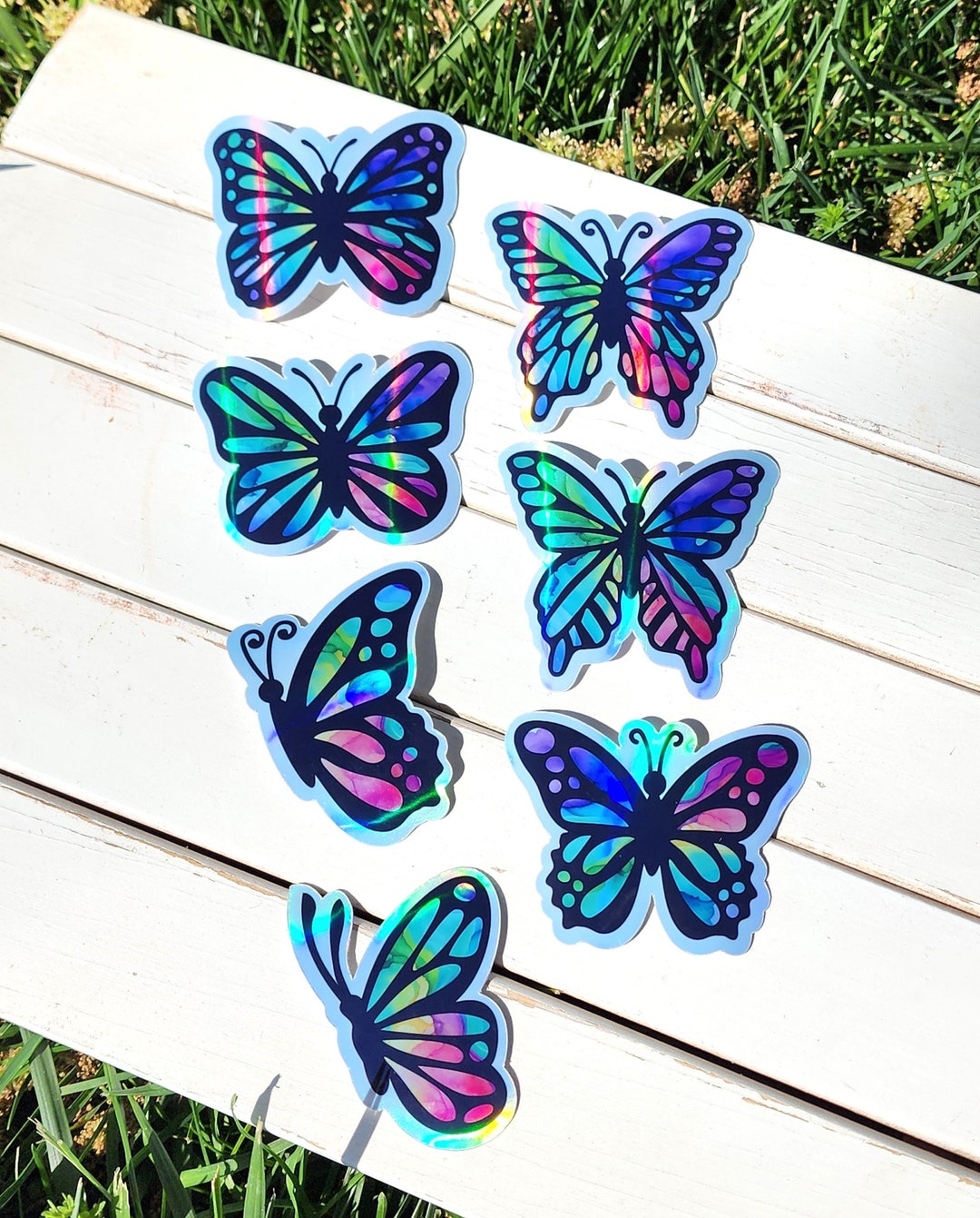 Pack of 7 Vinyl Holographic Butterfly Stickers, Butterfly Art, Trending ...
