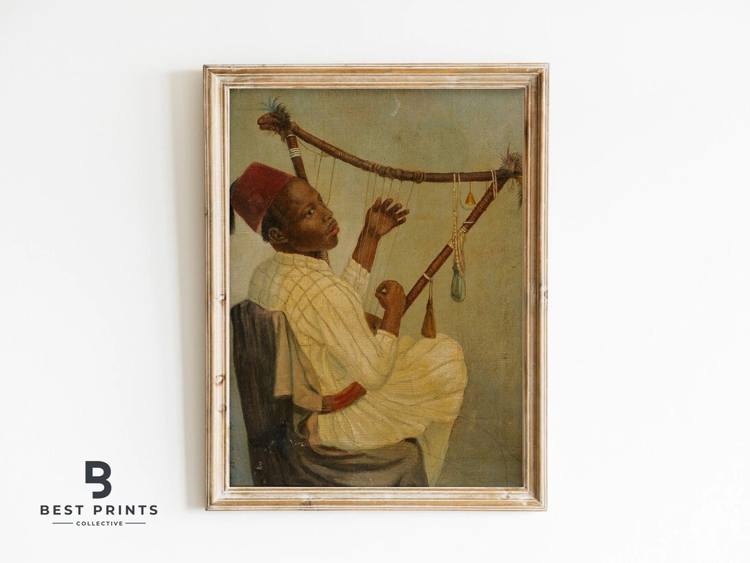 Boy Playing A Harp Art Print | European Portrait | Vintage Home Decor ...