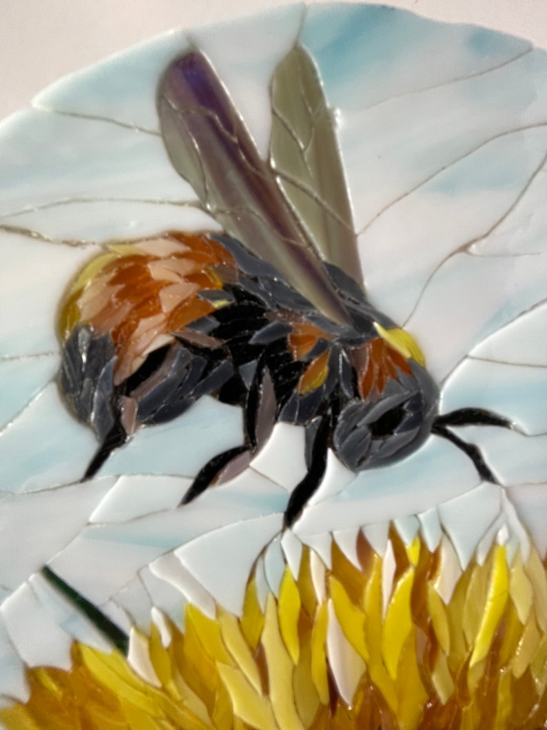 Buzz - Bumble Bee and Dandelion Flower - Stained Glass Mosaic - Etsy