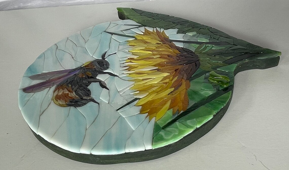 Buzz Bumble Bee and Dandelion Flower Stained Glass Mosaic - Etsy