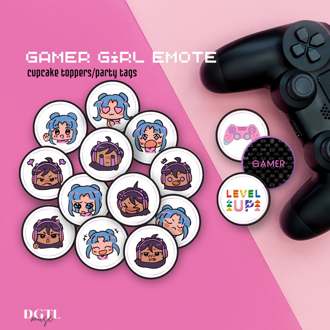 Emote Gamer Girl Cupcake Toppers Printable, Party Bag Tags, Party ...