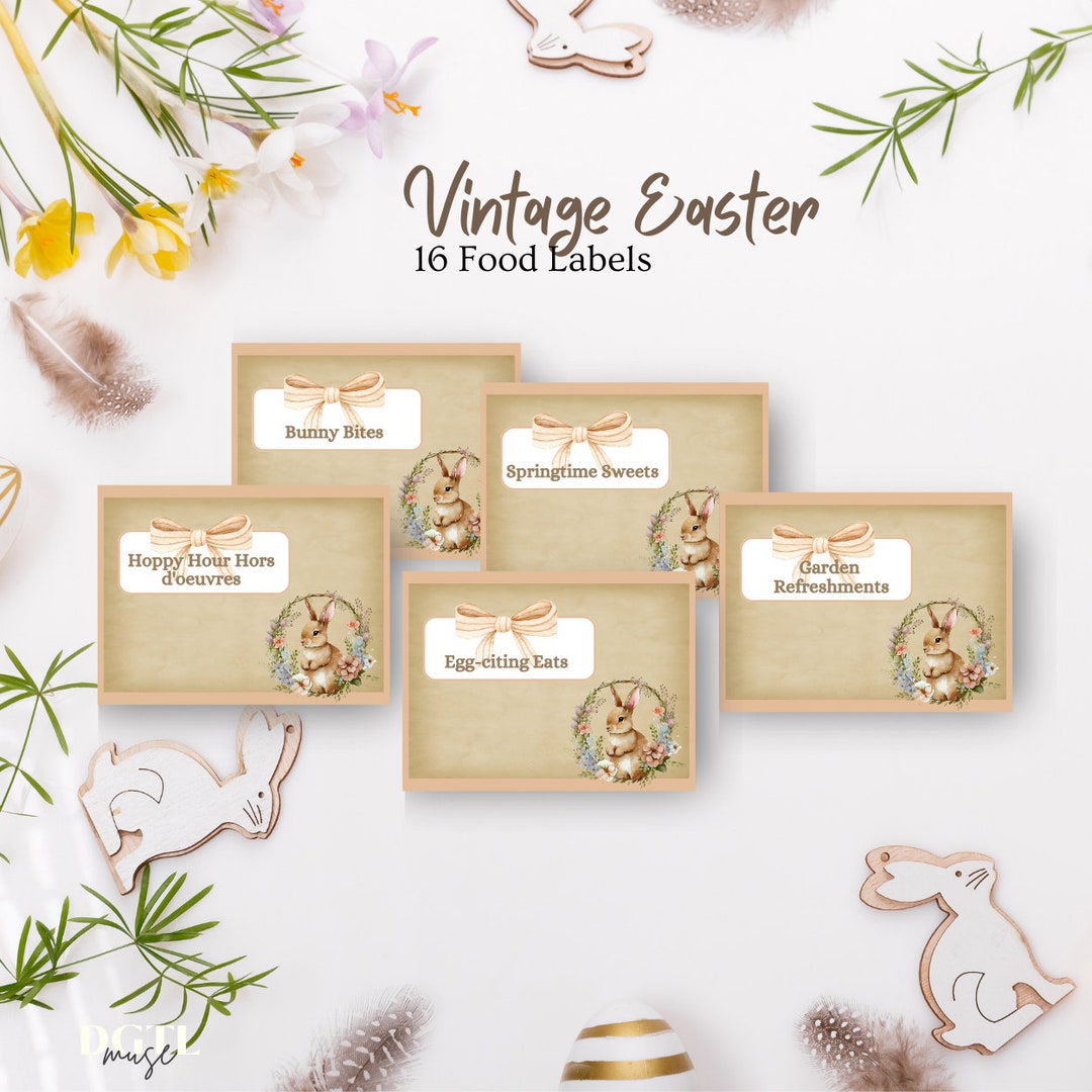 Vintage Easter Printable Food Table Labels, Party Decorations, Food ...