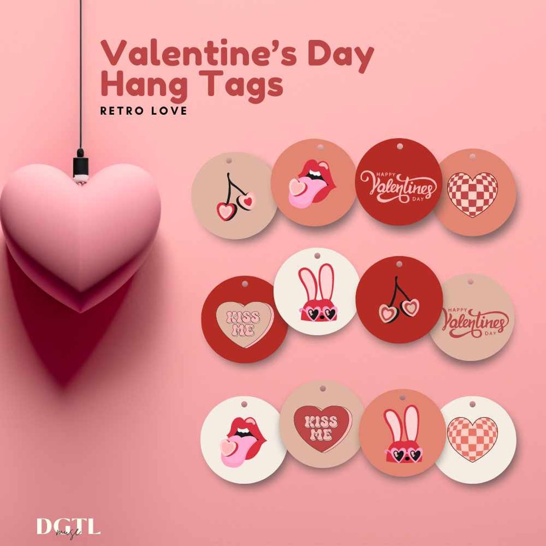 Retro Printable Valentine's Day Tag, Retro Love Hang Tags, Valentine's ...