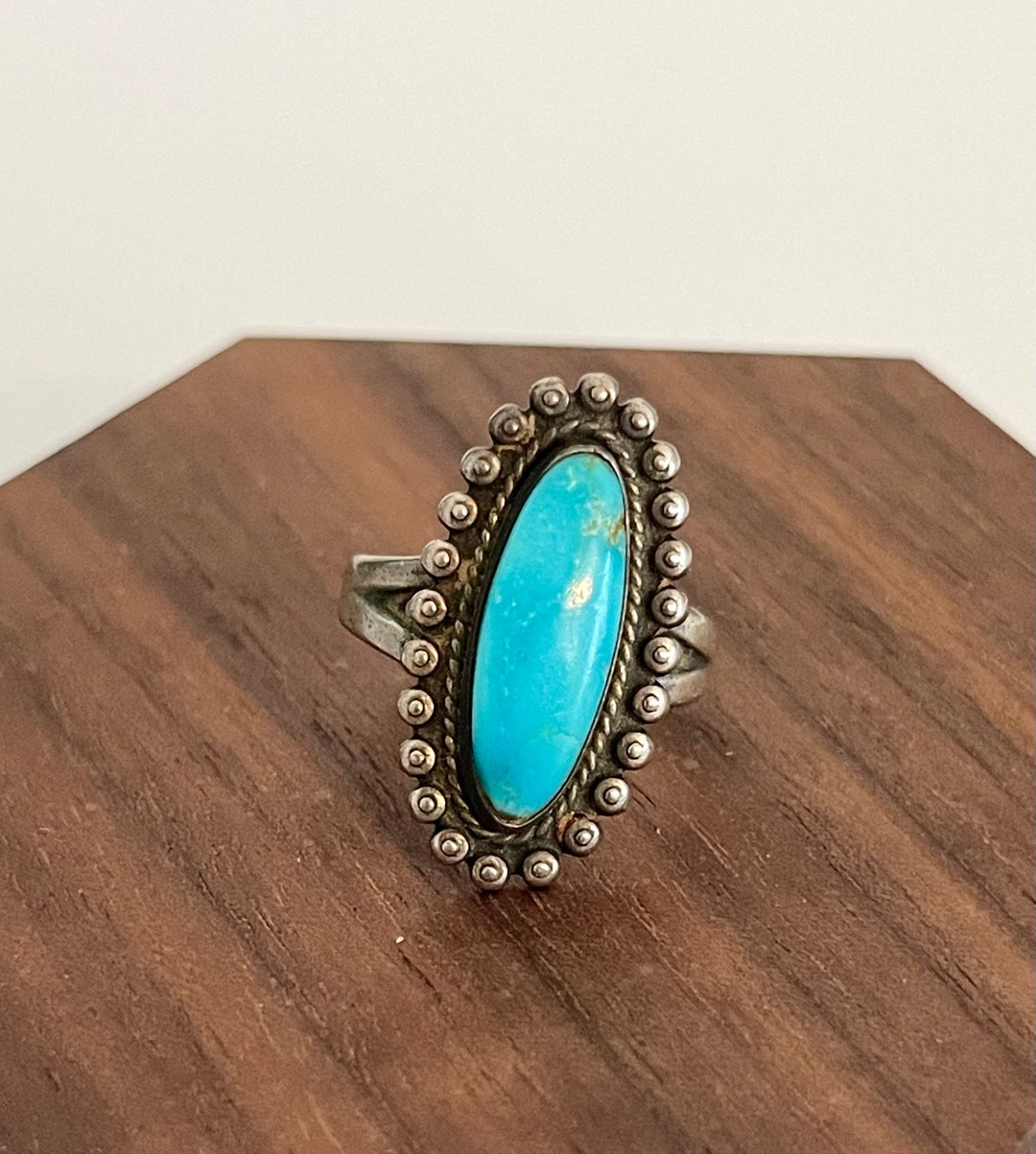 Sterling Silver Bell Trading Post Ring With Turquoise Cabochon ...